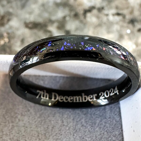 Galaxy Orion Nebula Ring for Women, Engagement Ring Set, Black Titanium ...