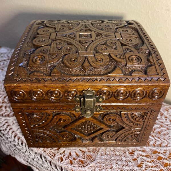 Carved Wooden Coffer, Large Wooden Box, Wood Jewelry Box, Jewelry Case ...