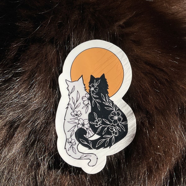 Two Cats Sticker, Yin and Yang Cat Sticker, Vinyl Cat Sticker, Black ...