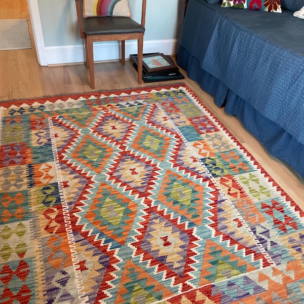 Vintage Baluchi Rug 3'8x6'5 Ft Geometric Area Rug, Afghan Handmade High ...
