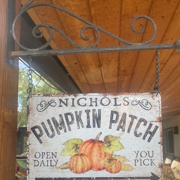 Custom Pumpkin Patch Farm Metal Sign Personalized Name Porch Patio Door ...