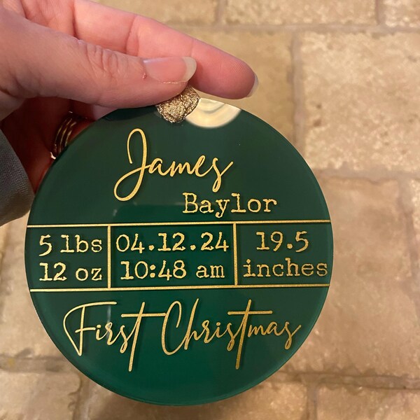 Baby's First Christmas Ornament With Birth Record | 2025 Custom Newborn ...