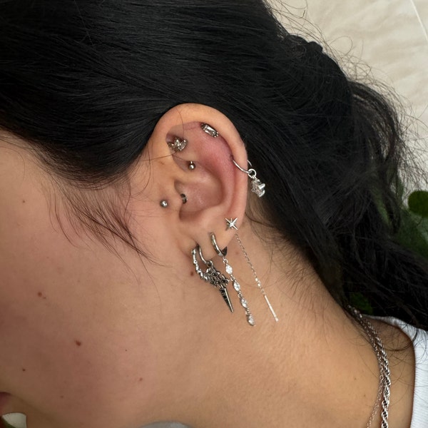 Extra Tiny CZ Starburst Threader Earrings in Sterling Silver, Silver or ...