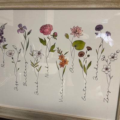 16x12 W/1-6 Birth Month Flowers & Names, Gift for Mom, Grandmas Garden ...