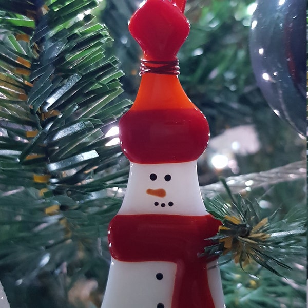 Fused Glass Snowman Christmas Tree Decoration, Snowman Decoration ...