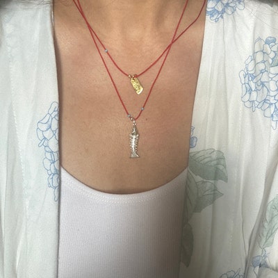 925 Sterling Silver Fish Necklace, Silver Fish Necklace, Red String ...