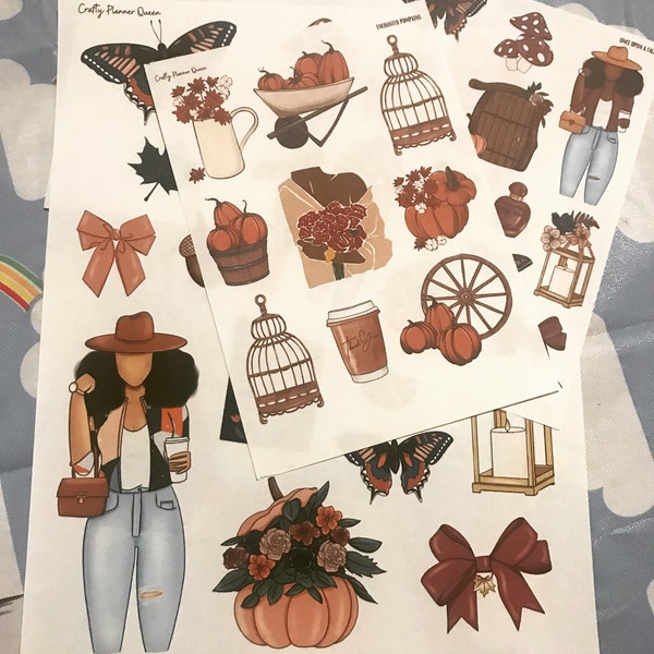 Fall Printable Stickers, Autumn Planner Stickers, Fall Clipart, PNG ...