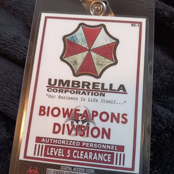 Resident Evil Umbrella Corporation Bioweapons Division ID Badge Card Cosplay Costume Name Tag ...