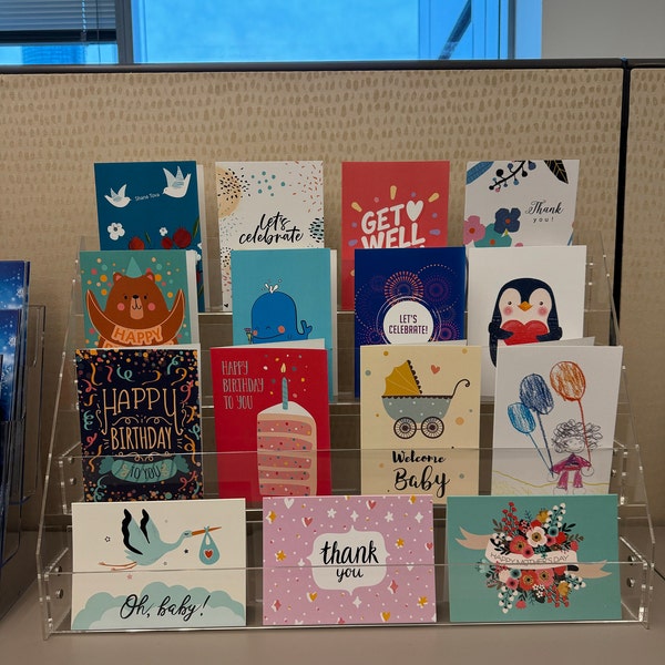 3-tier Wooden Greeting Card Display Rack With Clear Acrylic Front ...