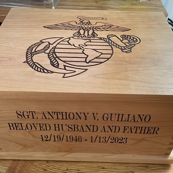 Marine Corps Urn, Wooden Military Cremation Urn for Burial ...