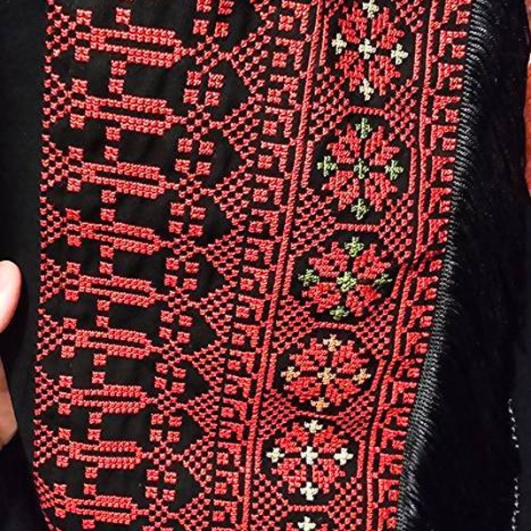 Shawl Palestinian Embroidery Black and Red Tatreez - Etsy