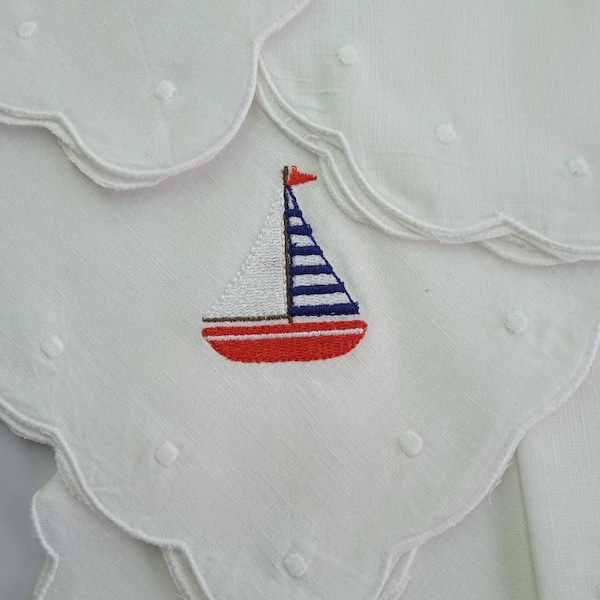 Mini Boat Embroidery Design, Nautical Striped Sailboat, Digital Machine ...