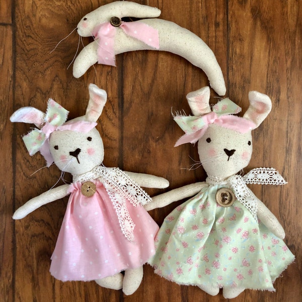 Primitive Bunny Cloth Doll Pattern, Primitive Grungy Bunnies Pattern ...