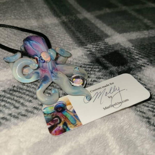 The Lustrous Blue Alien Kraken Collectible Wearable Boro Glass Octopus ...