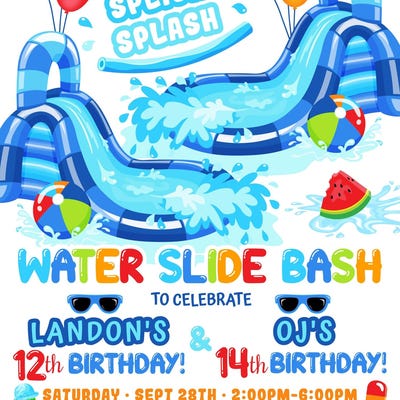 Editable Water PARK Invitation Water Slide Birthday Splash Party Invite ...