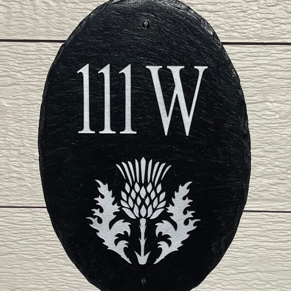 Natural Slate Scottish House Number With Scottish Thistle Design / Oval ...