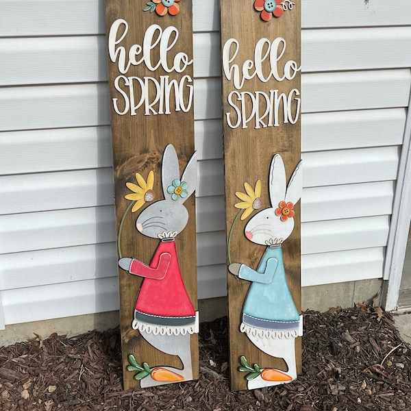 4ft Porch Leaner Hello Spring Bunny Flower Sign Door Porch Easter ...