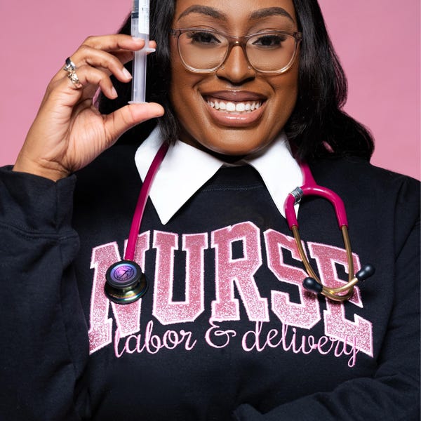Embroidered Glitter Nurse Sweatshirt - Etsy