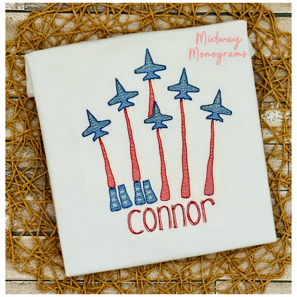 Blue Jets, Stars/stripes, Flag Smoke Sketch Stitch Machine Embroidery ...