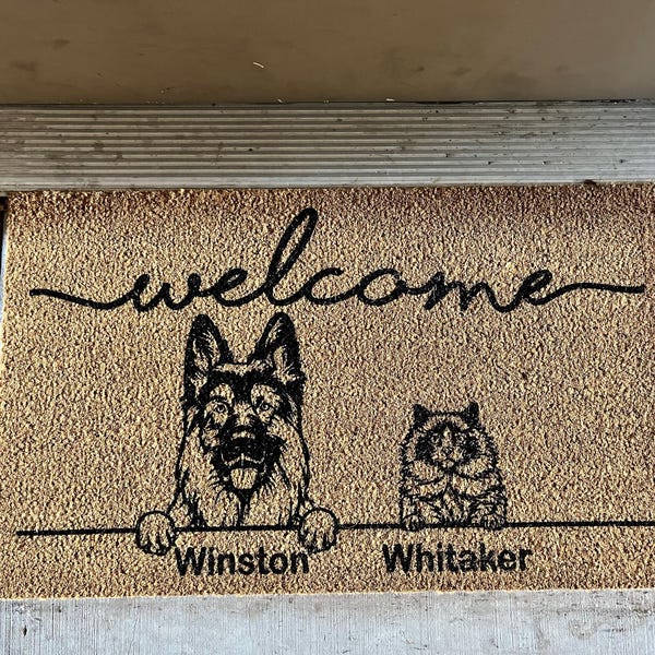 Personalized Dog and Cat Gift, Welcome Mat Cats and Dogs, Custom Dog ...