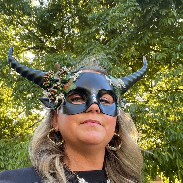 Forest Masquerade Mask: Olive Green Horned Party Mask - Etsy