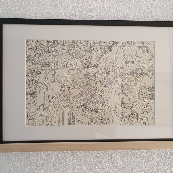 The Persian Bazaar, Line Drawing of Tajrish Bazaar in Tehran With ...