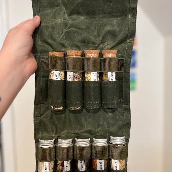 Waxed Canvas Spice Bag, Green Spice Set, Bushcraft Set, Spice Case With ...