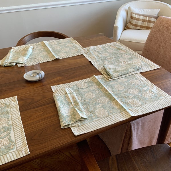 Sage Green Floral Tablecloth, Block Printed Tablecloth, Cotton Table ...