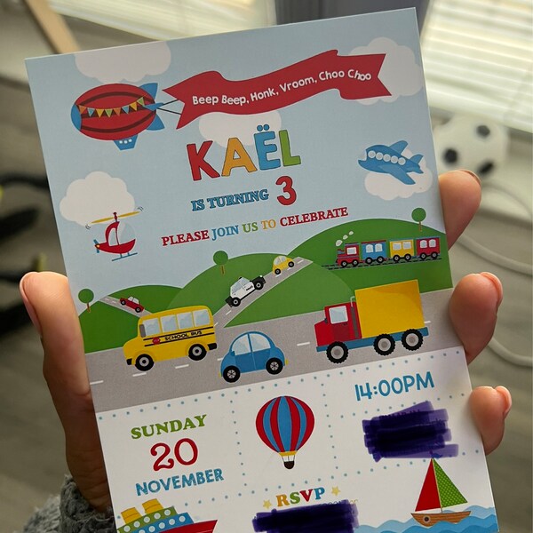Transportation Birthday Invitation, Transportation Invitation Download ...