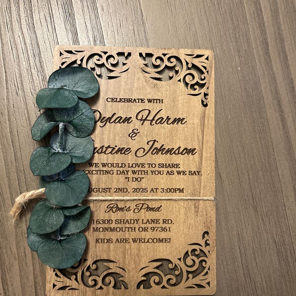 Personalized Wood Invitations, Rustic Wedding Invitations, Wooden ...