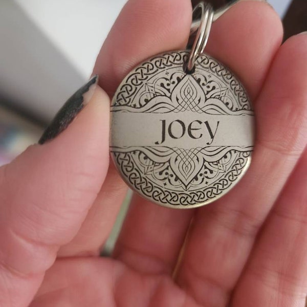 Personalized Pet Tag Elven Scrollwork With Celtic Border Custom Dog Cat ...