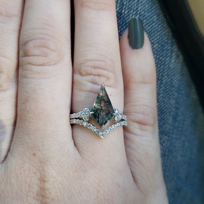 Portuguese Cut Moissanite Engagement Ring, 14K Yellow Gold Bezel Set ...