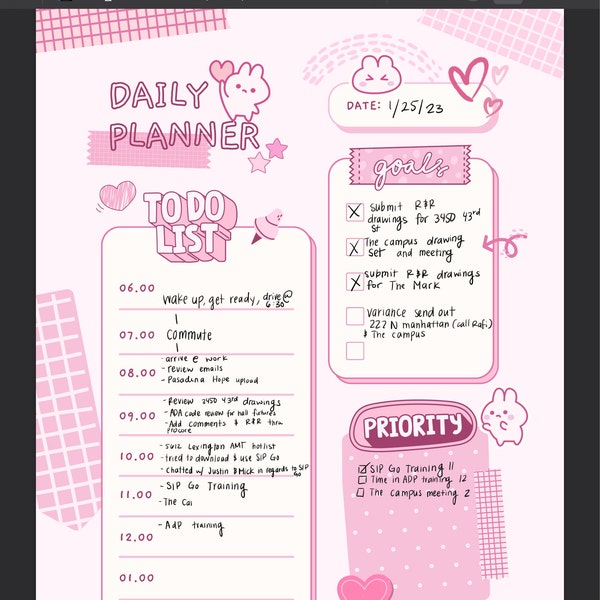 Kawaii Aesthetic Cute Pink Bunny Digital Goodnotes iPad Printable Self ...