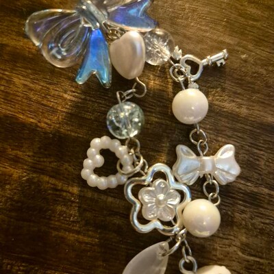 Bunny Bliss Bow Keychain Blue Keychain With White Bunny Charm Kawaii ...