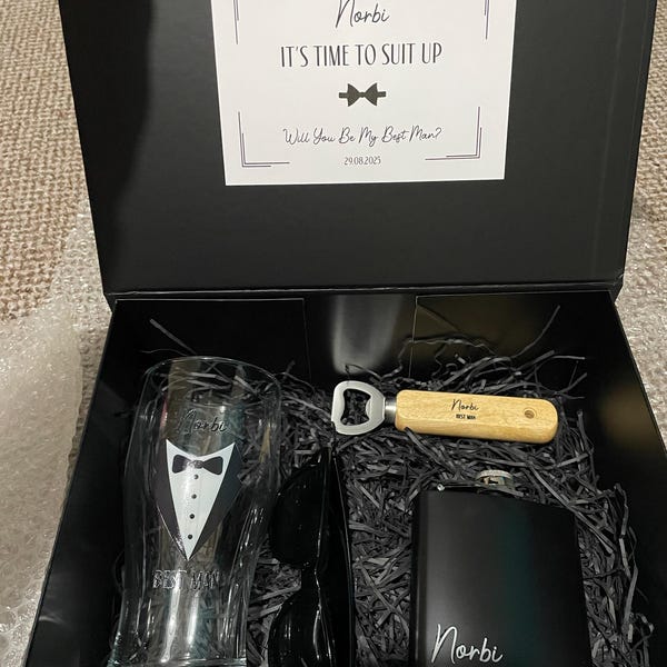 Personalized Best Man Gift Box, Hip Flask, Sunglasses, Bottle Opener - Etsy