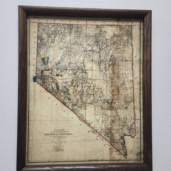 Giant Vintage Map of Nevada Aged Style 1894 Old Nevada Home Decor Wall ...