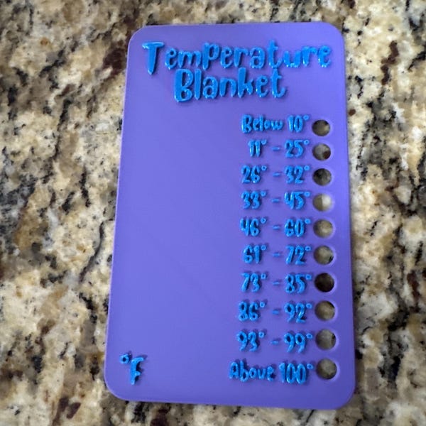 Temperature Blanket Color Chart Card | 3D Printed | Room for 10 Colors ...