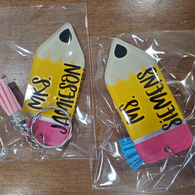Custom Teacher Pencil Keychain - Etsy