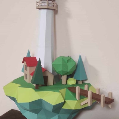 Lighthouse Island 3D Papercraft PDF Pattern/diy Low Poly Paper Craft ...