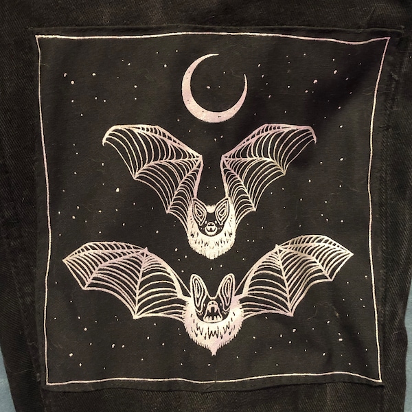 Midnight Bats Silver Screen Print Back Patch - Goth, Punk, Skull ...