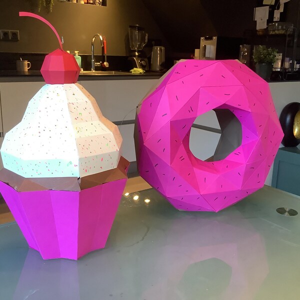 Papercraft 3d Cup of Coffe, Donut, Cupcake, Croissant, Low Poly ...