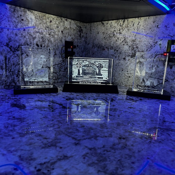 3D Crystal Glass Trophy Laser LED Wooden Small Light Stand Base Display ...