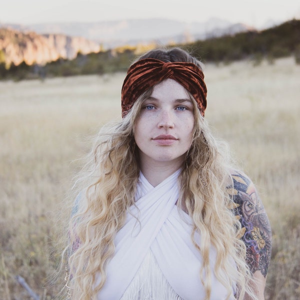 Crushed Velvet Headband twist Style Mustard / Rust / Orange / Mauve ...