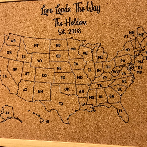 Laser Engraved USA Map Cork Board, Personalized Travel Map, US Map ...