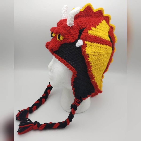 Crochet Dragon Hat Pattern. Easy Instructions for Cool Earflap Beanie. Perfect Gift for Babies ...