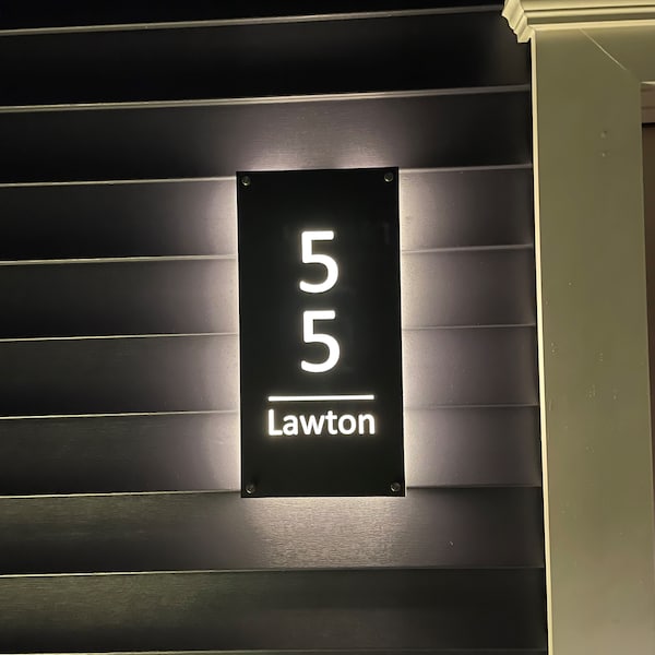 Custom Illuminated LED House Sign Modern , LED House Number, Vertical ...