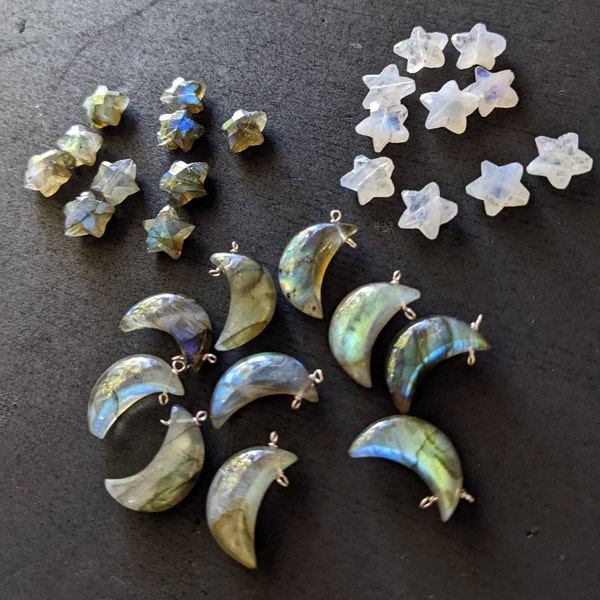 Natural Rainbow Moonstone Star Beads, Blue Flashy Carved Star Shape ...