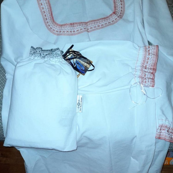 Square Neck Tudor Linen Cotton Chemise/shift With Embroidered Neckline ...