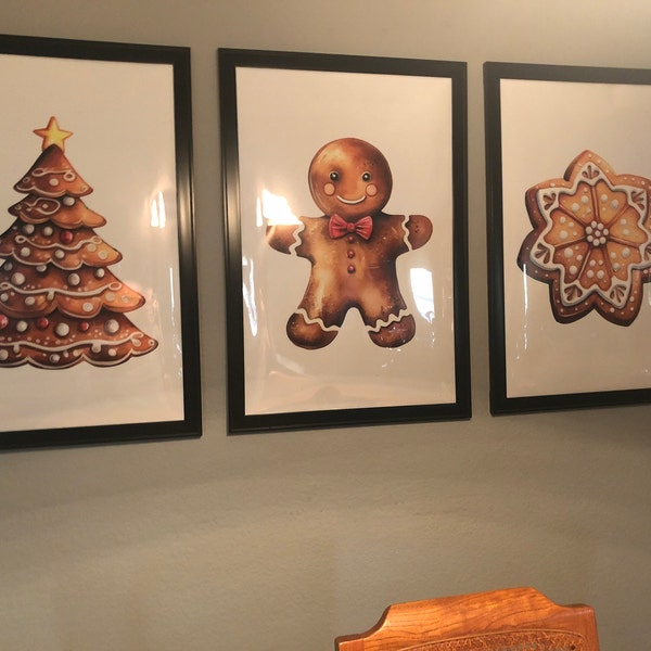 Set of 3 Large Christmas Gingerbread Prints, Xmas Printable Decor ...
