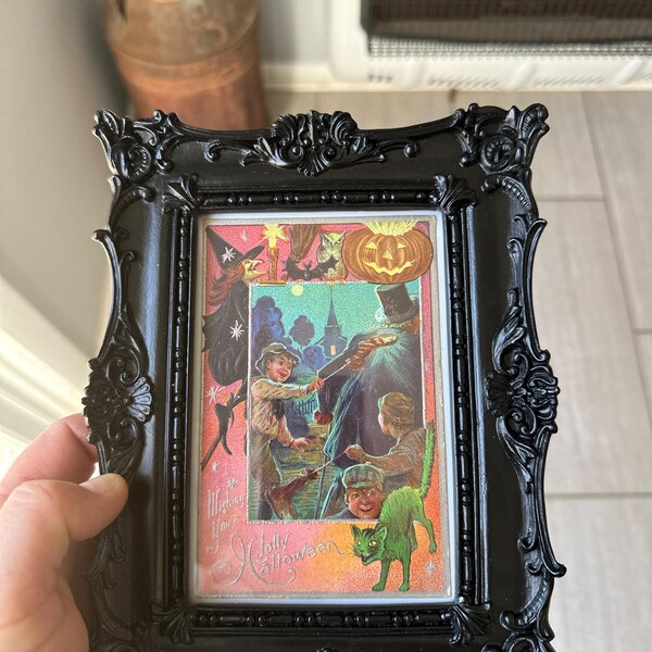 Scared Black Cat Witch Broom Black Cat & JOL Pumpkins Vintage 1940s ...